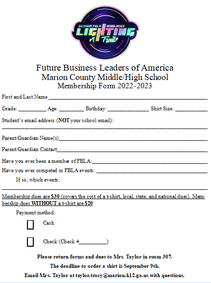 FBLA Membership Now Open! Join today! | Marion County Middle/High School